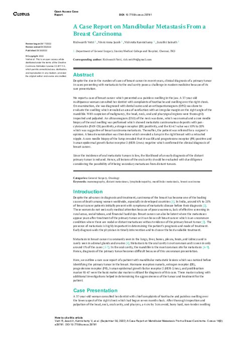 Pdf A Case Report On Mandibular Metastasis From A Breast Carcinoma