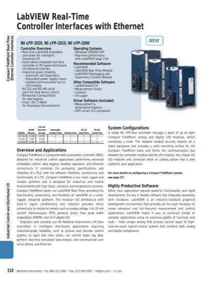 LabVIEW Real Time Controller Interfaces With Ethernet National