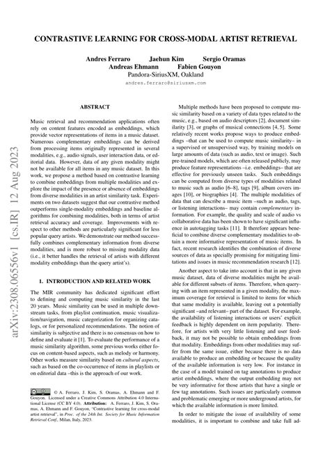 Pdf Contrastive Learning For Cross Modal Artist Retrieval