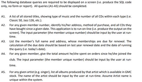 Solved ORACLE SQL The Aim Of This Is To Develop A Database Chegg Com