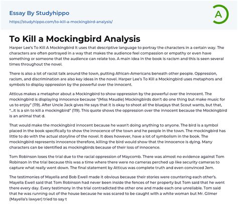 To Kill A Mockingbird Analysis Essay Example