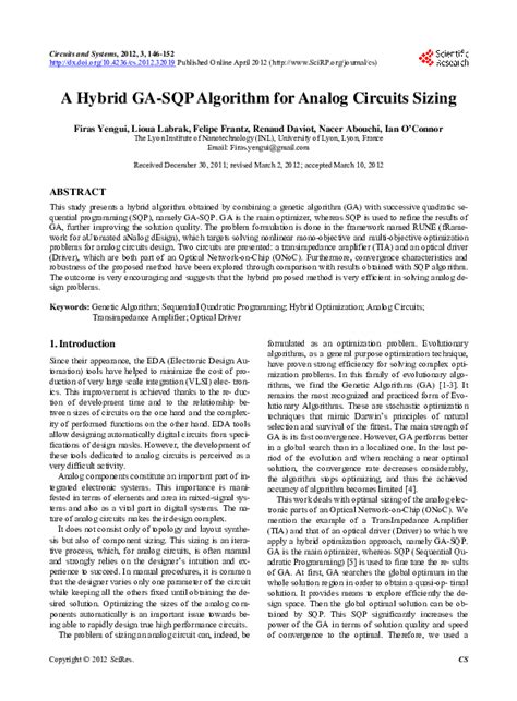 Pdf A Hybrid Ga Sqp Algorithm For Analog Circuits Sizing Ian O