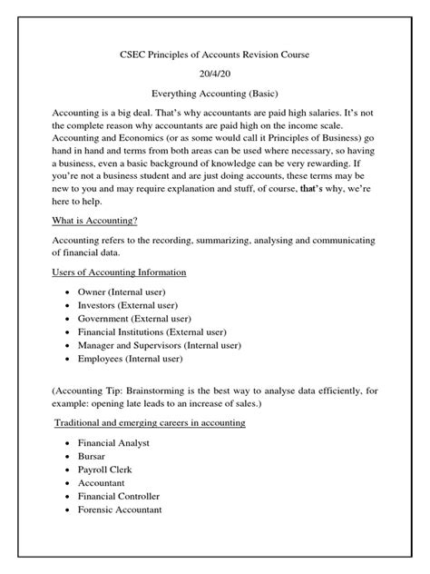 Csec Principles Of Accounts Revision Course Basic Accounting Pdf Balance Sheet Dividend