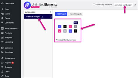 create an animated hamburger menu in wordpress using elementor unlimited elements for elementor