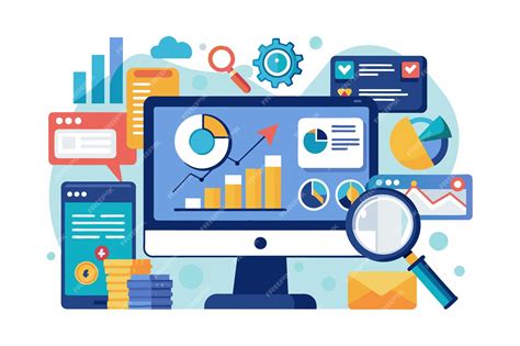 Premium Vector An Illustration Depicting A Desktop Computer Screen Displaying Data Charts And
