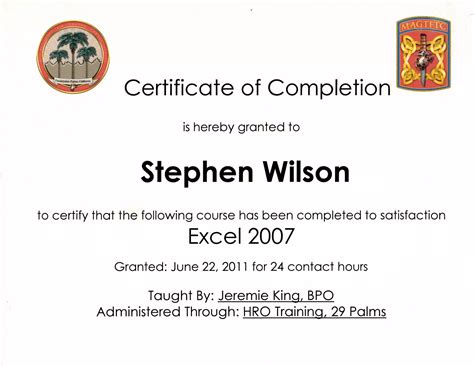Ms Excel Certificate Pdf