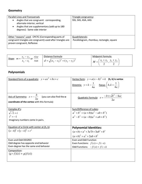Math Iii Formula Sheet Download Printable Pdf Templateroller