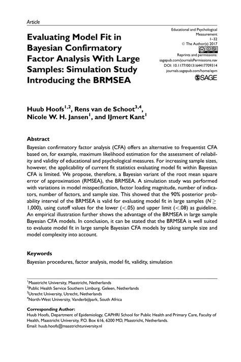 Pdf Evaluating Model Fit In Bayesian Confirmatory Factor Analysis With Large Samples