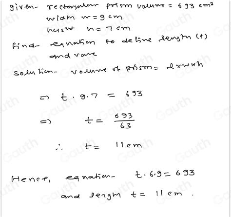 solved a rectangular prism has a volume of 693 cubic centimeters the