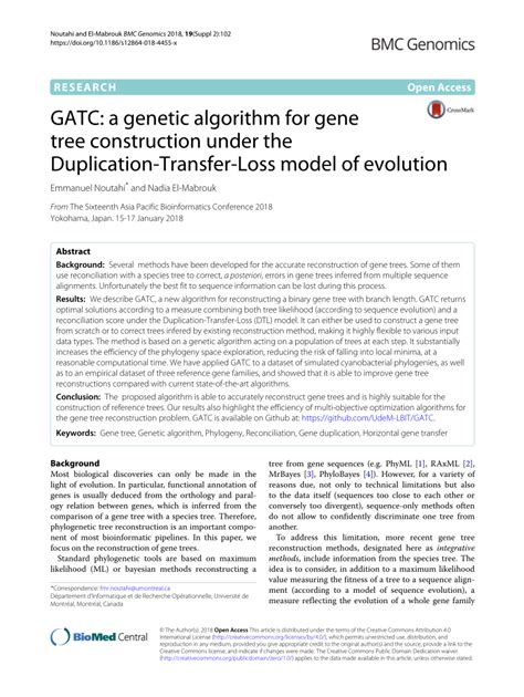 Pdf Gatc A Genetic Algorithm For Gene Tree Construction Under The Duplication Transfer Loss