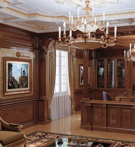 Рабочий кабинет из дерева Элитный дом Дизайн дома Роскошный дизайн