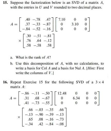 Solved 15 Suppose The Factorization Below Is An Svd Of A