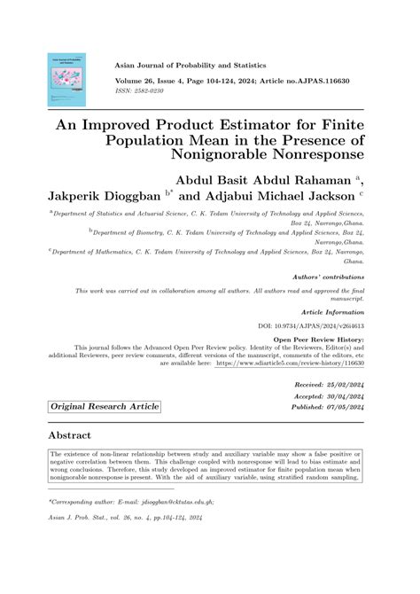 Pdf An Improved Product Estimator For Finite Population Mean In The