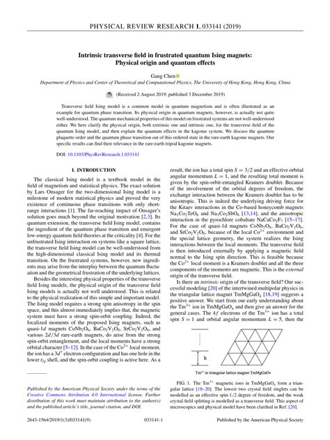 Pdf Intrinsic Transverse Field In Frustrated Quantum Ising Magnets Physical Origin And
