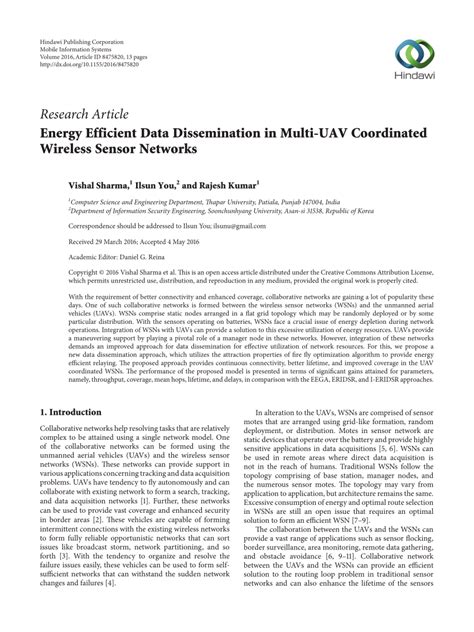 Pdf Energy Efficient Data Dissemination In Multi Uav Coordinated Wireless Sensor Networks