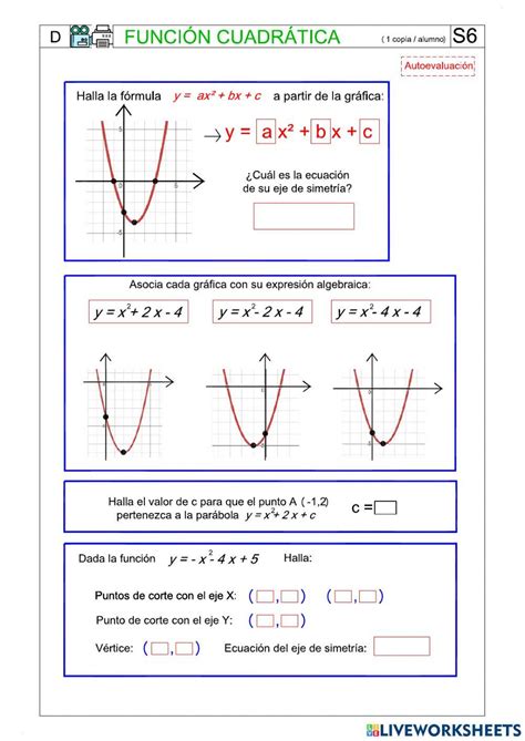FunciÓn CuadrÁtica Online Exercise For Live Worksheets