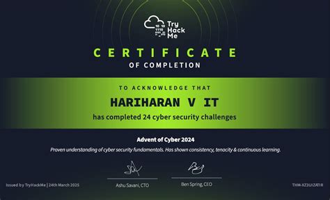 Cybersecurity Tryhackme Adventofcyber Ethicalhacking… Hari Haran