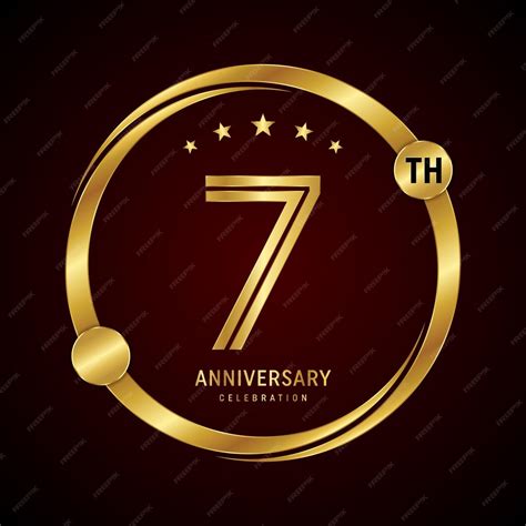 황금 반지와 숫자 벡터 템플릿 그림이 포함된 7주년 로고 디자인 프리미엄 벡터
