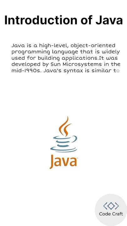 Introduction Of Java Codecraft Java Coding Javabasics Javaforbeginners Javaprogramming