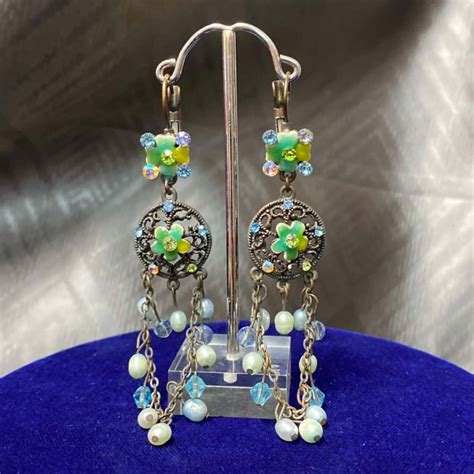 Coloured Pearl Diamante And Enamel Lever Back Earringss