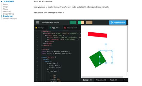 Transformer Demo Bug · Issue 589 · Konvajskonva · Github