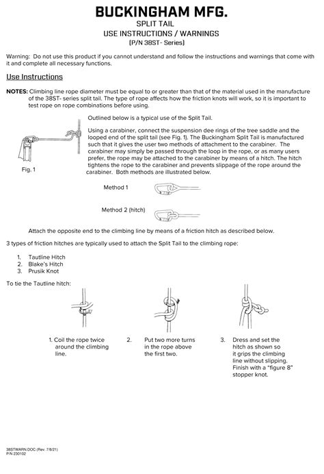 split tail instructions and warnings 230102 buckingham instructions