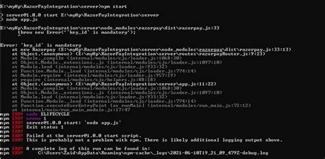 Nodejs I Am Doing Razorpay Integration In Node Js But When I Start