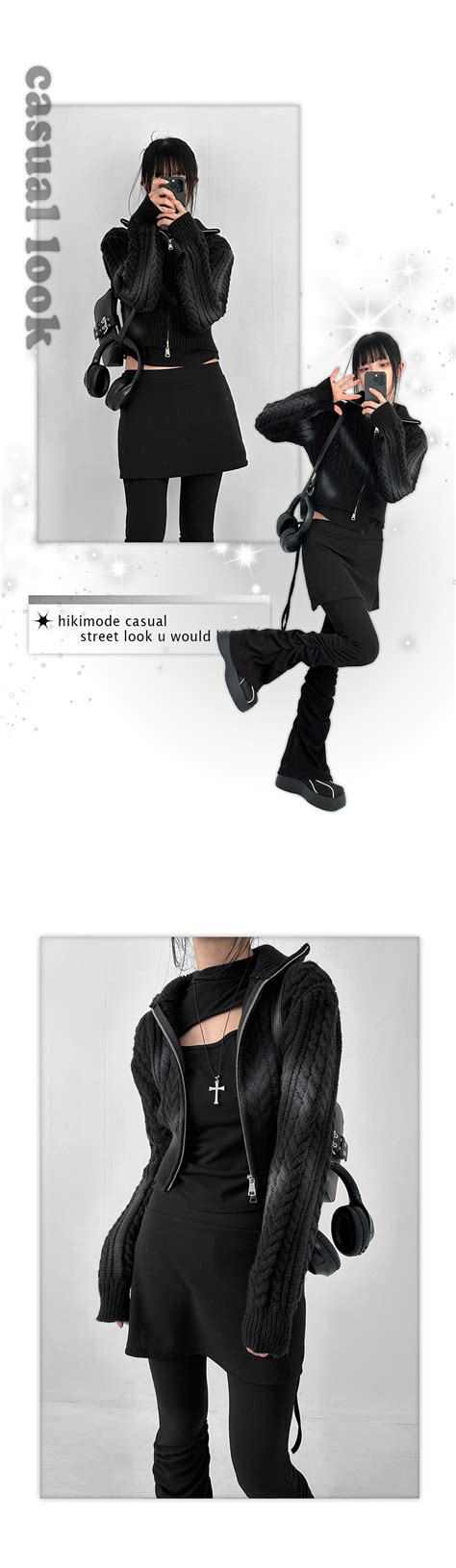 히키모드 스프레이 페인팅 하이넥 크롭 스웨터 니트 집업 가디건