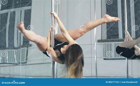 Girl Dancing On A Pole Dancer Fitness And Sport Pole Dance Stock