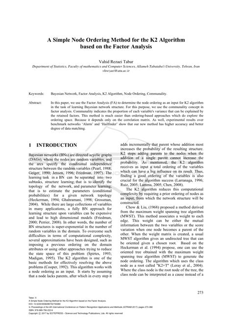 Pdf A Simple Node Ordering Method For The K2 Algorithm Based On The