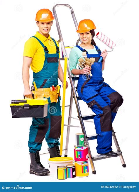 Couple Builder With Construction Tools Stock Photo Image Of Happy Girl