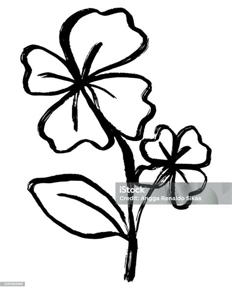 4 개의 꽃잎 꽃 손으로 그린 검은 붓 스케치 스타일 일러스트 그래픽 포스터 티셔츠 카드 및 다양한 인쇄 제품 거친에 대한 스톡 벡터 아트 및 기타 이미지 Istock