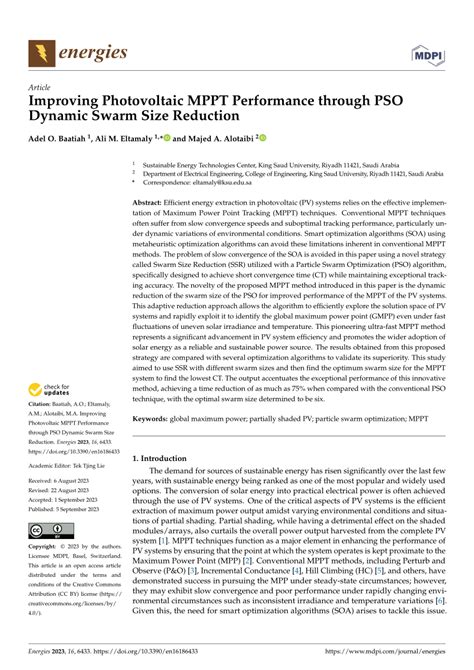 Pdf Improving Photovoltaic Mppt Performance Through Pso Dynamic Swarm Size Reduction