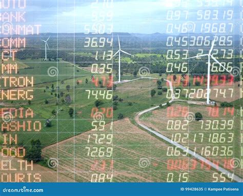 Trading Graph On Wind Turbine Power Generator Business Financial Concept Stock Image Image Of