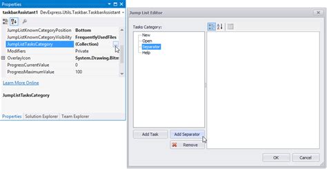 jumplistitemseparator class winforms controls devexpress documentation