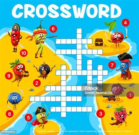 섬에 베리 해적과 크로스 워드 그리드 게임 가로세로 낱말퍼즐에 대한 스톡 벡터 아트 및 기타 이미지 가로세로 낱말퍼즐 검색 검은색 까치밥나무 열매 Istock
