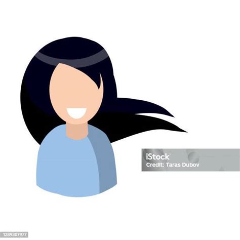 아름다운 긴 검은 머리를 가진 여자 이발젊은 유행 소녀 이발소 로고 플랫 만화 일러스트레이션 헤어 스타일 귀여운 미소 캐릭터 건강한 생활방식에 대한 스톡 벡터 아트 및 기타