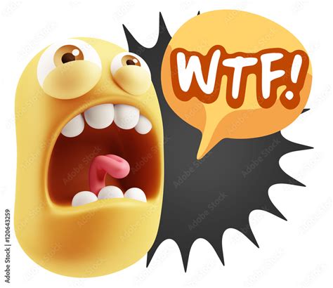 3d Rendering Angry Character Emoji Saying Wtf With Colorful Spee
