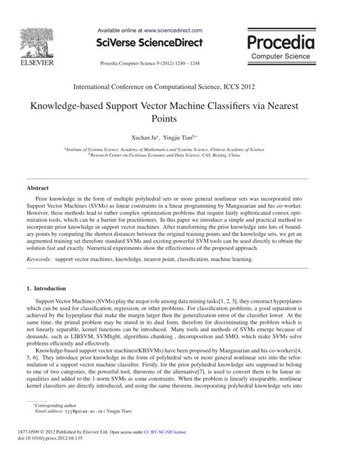 Pdf Knowledge Based Support Vector Machine Classifiers Via Nearest Points
