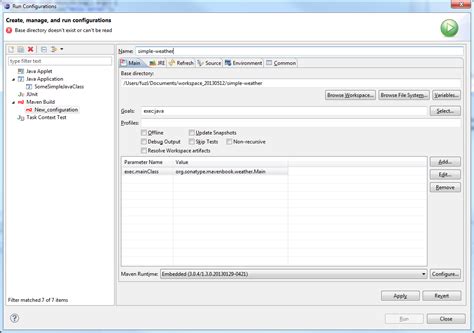 Java My First Maven Example Fails Using M2eclipse Mainclass
