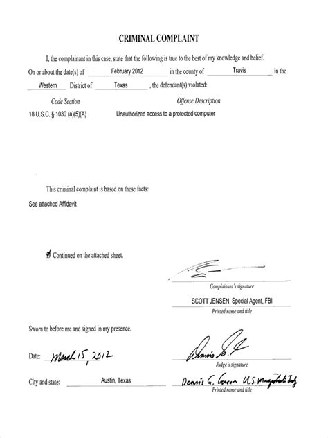 Free 5 Sample Criminal Complaint Forms In Ms Word Pdf