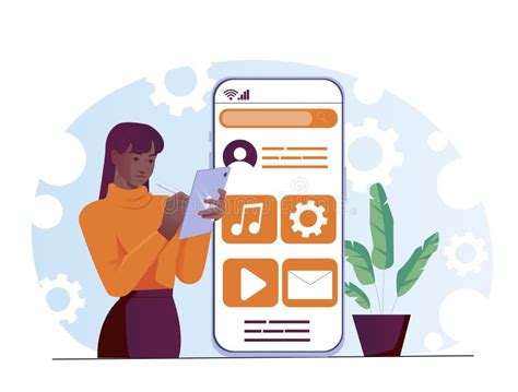 Woman Designing App Interface On Tablet Vector Illustration Stock Illustration Illustration