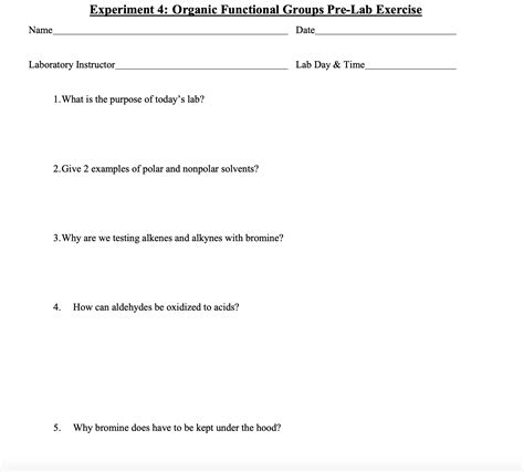Solved Experiment 4 Organic Functional Groups Pre Lab Exercise