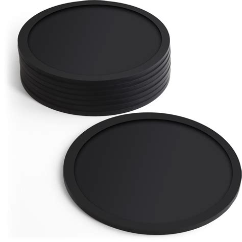 8pc Set Round Black Silicone Coasters Non Slip Cup Mats Pad Drinks