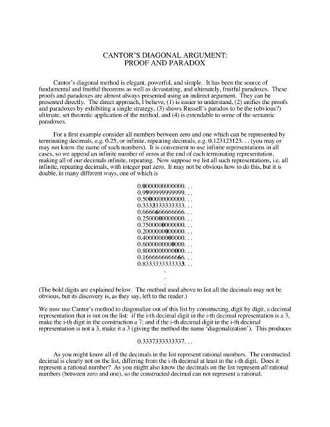 Cantors Diagonal Argument Proof And Paradox