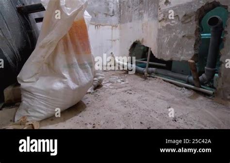 Plumber Installed Engineering Modern Plumbing System In Bathroom During Renovation Work Process