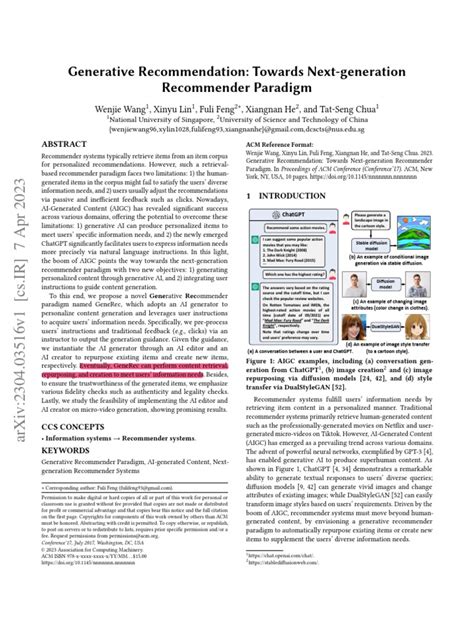 Singapore 202304 Generative Recommendation Towards Next Generation Recommender Paradigm