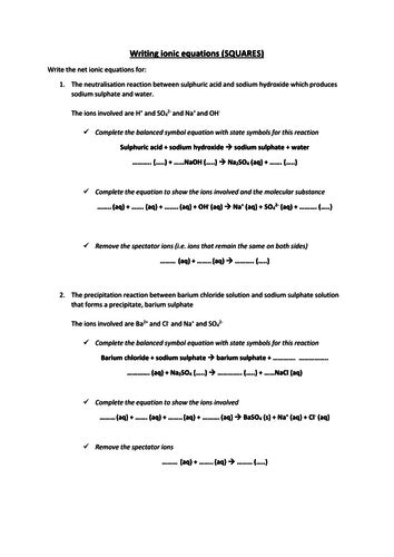 Writing Ionic Equations Teaching Resources