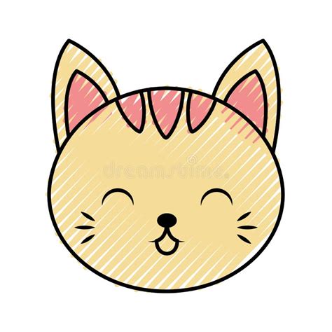 Cute Scribble Cat Face Cartoon Stock Vector Illustration Of
