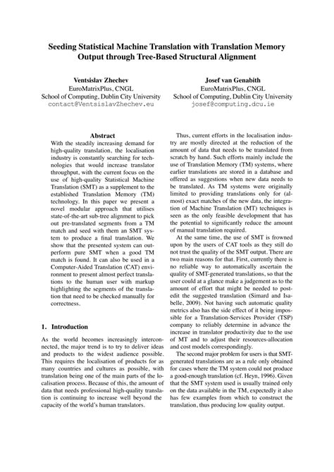 Pdf Seeding Statistical Machine Translation With Translation Memory Output Through Tree Based
